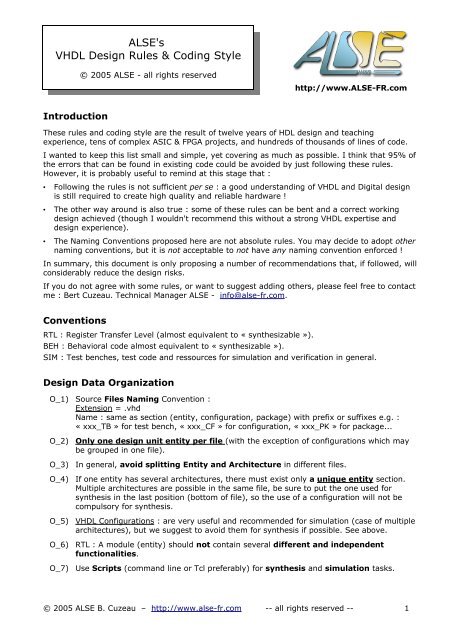 Design & Coding Style Guide - ALSE