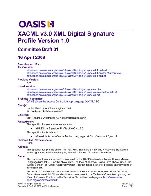 OASIS Specification Template - docs oasis open - Oasis