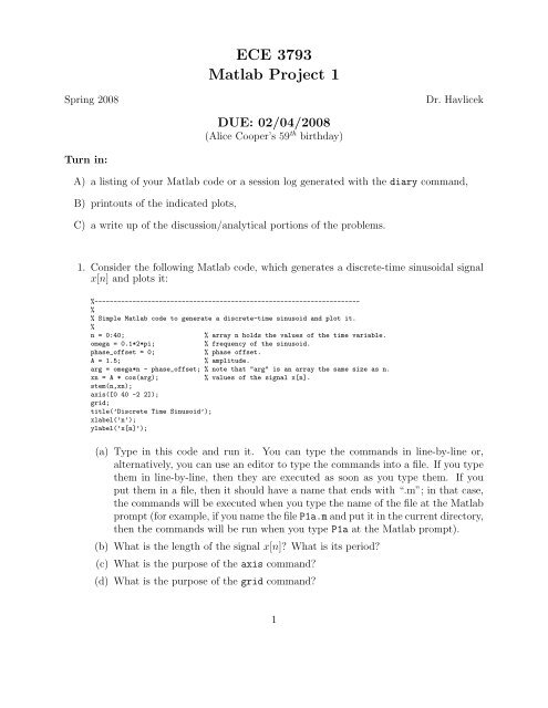 ECE 3793 Matlab Project 1