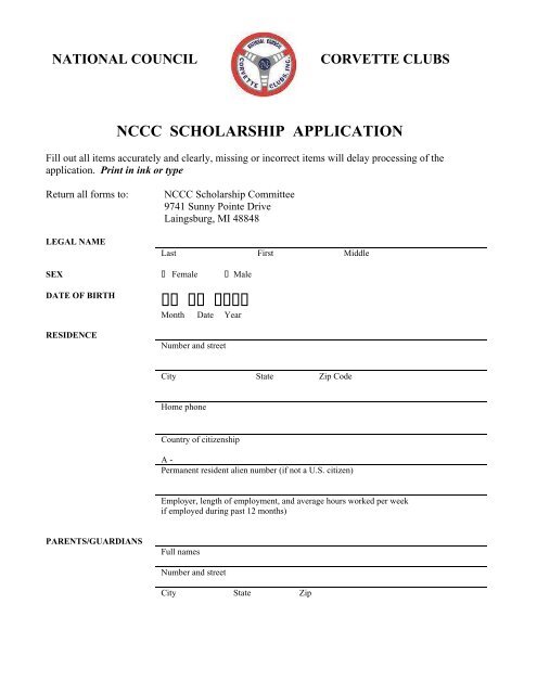 NCCC Scholarship Application Form