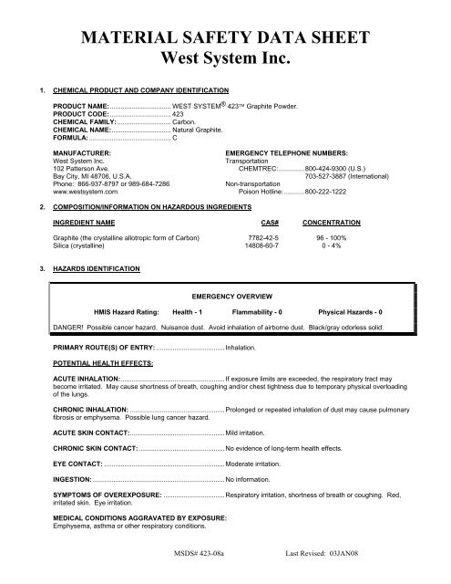 MSDS for West System 423 Graphite Powder - Naked Whiz