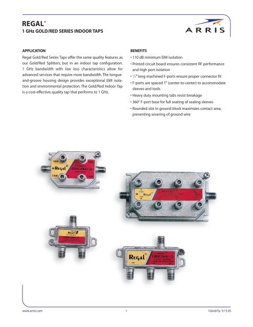 Regal 1 GHz Gold/Red Series Indoor Taps Spec Sheet - Arris
