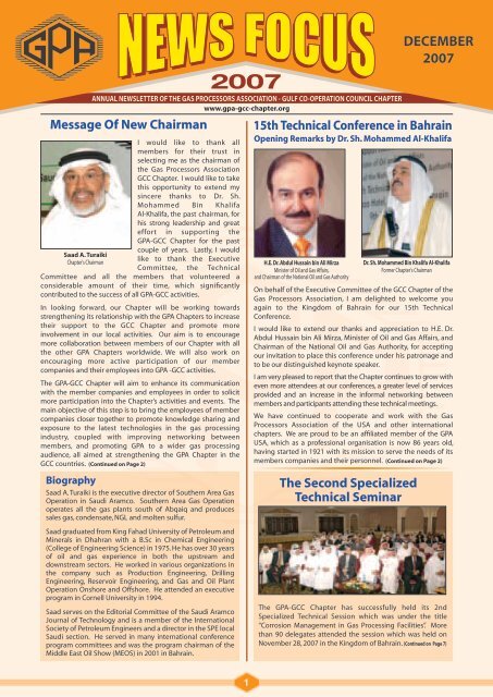 Message Of New Chairman - Gas Processors Association