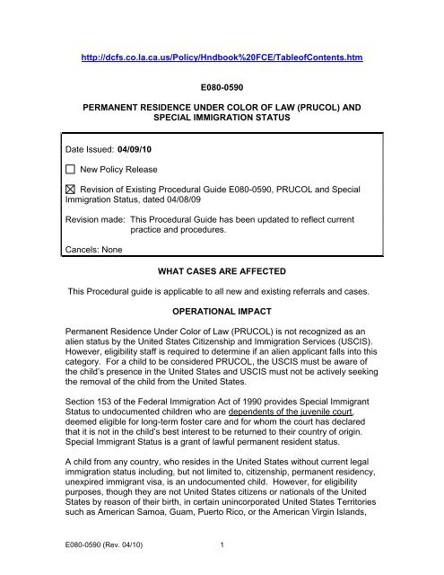 (PRUCOL) and Special Immigration Status