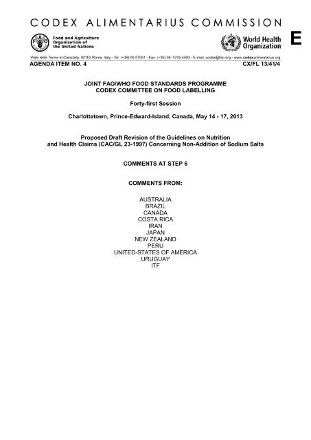 AGENDA ITEM NO. 4 CX/FL 13/41/4 JOINT FAO/WHO ... - FAO.org