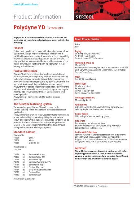Polydyne YD Product Information - FUJIFILM SERICOL