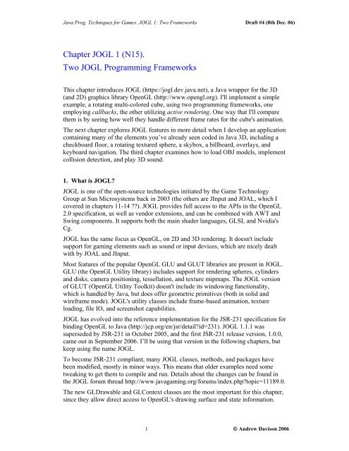 Chapter JOGL 1 (N15). Two JOGL Programming Frameworks