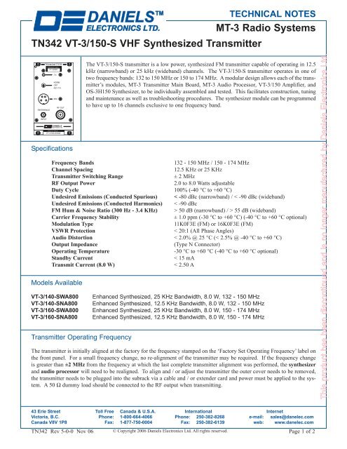 Disc TN342-5 VHF Synthesized Tx.qxd - Daniels Electronics