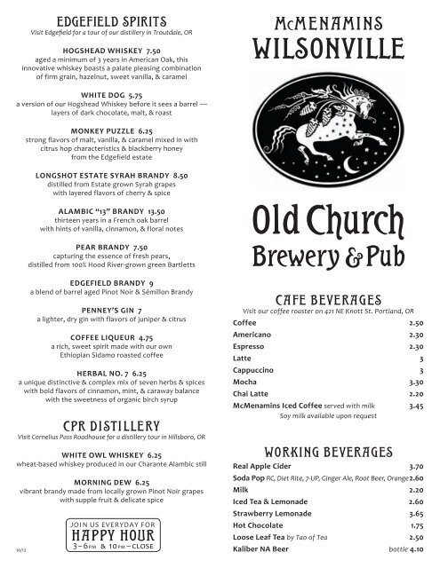 Beverage Menu - McMenamins