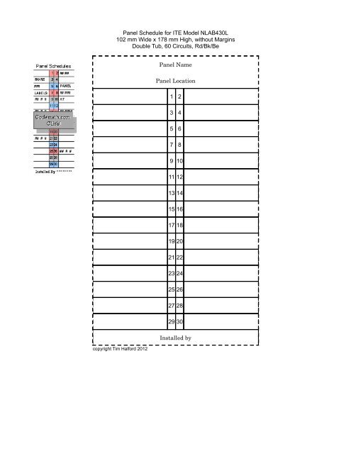 Panel Schedule for ITE Model NLAB430L 102 mm ... - CodeMath.com