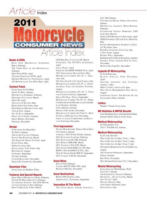 Article Index - Motorcycle Consumer News
