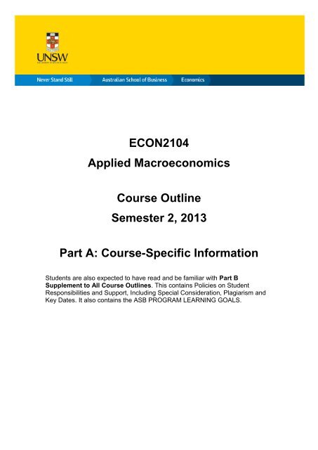 ECON2104 Applied Macroeconomics Course Outline Semester 2 ...