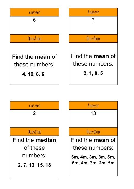 Treasure Hunt - Averages - Mr Barton Maths