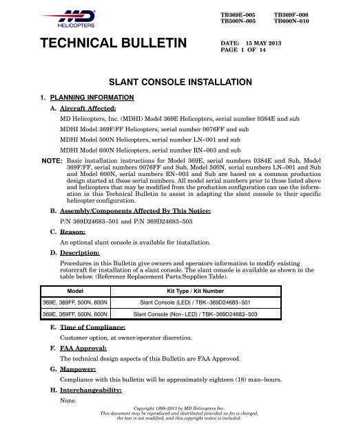TECHNICAL BULLETIN - MD Helicopters