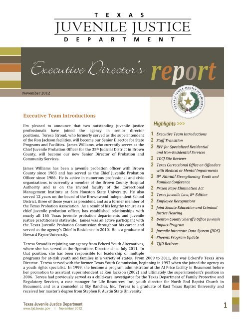 TJJD Executive Director's Staff Report - Texas Juvenile Justice ...