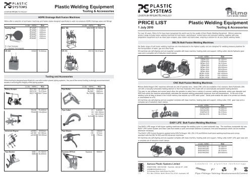 SAMPLE PRODUCT RANGE - Ritmo Welding ... - Plastic Systems