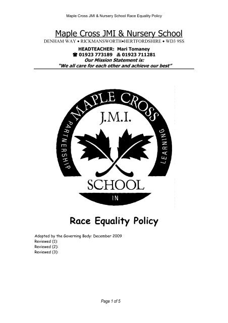 Racial Equality Policy - Maple Cross JMI & Nursery School