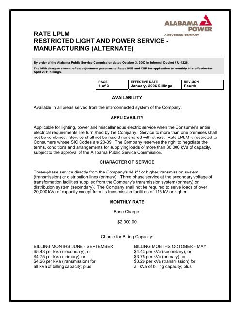 RATE LPLM - Alabama Power