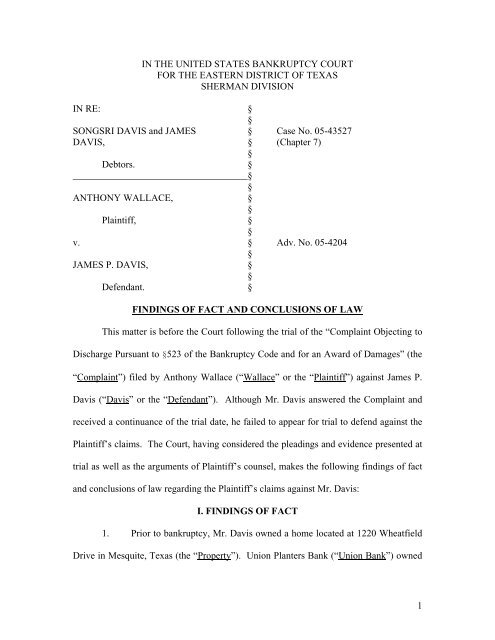 findings of fact and conclusions of law - Eastern District of Texas