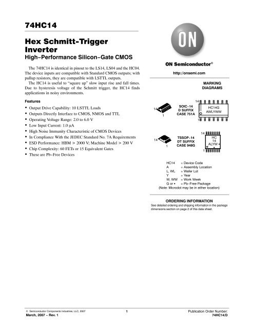 74HC14 Hex Schmittâ Trigger Inverter - ON Semiconductor