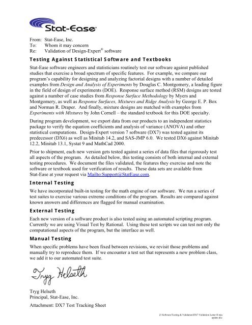Validation of Design-Expert software - Stat-Ease, Inc.