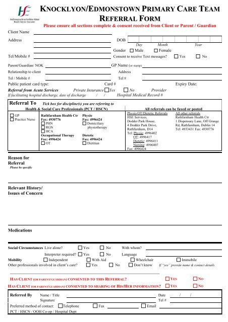 knocklyon /edmonstown primary care team referral form