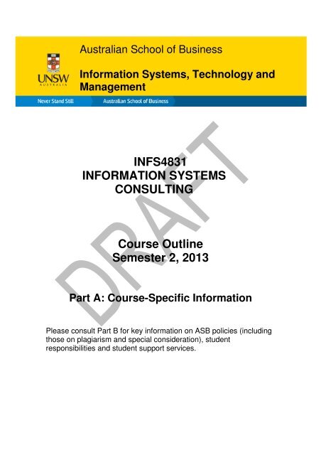 INFS4831 INFORMATION SYSTEMS CONSULTING Course Outline ...