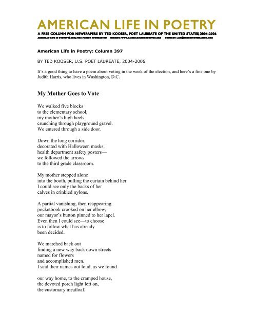 My Mother Goes to Vote - American Life in Poetry