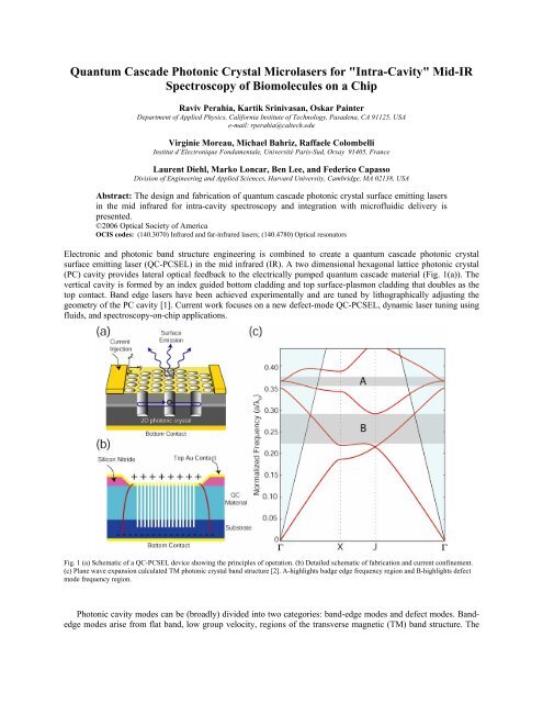 Defect Mode Quantum Cascade Photonic Crystal Laser - Caltech