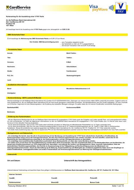 Visa V PAY Kartenantrag (pdf) - Raiffeisen CardService