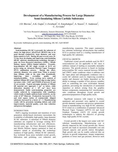 Development of a Manufacturing Process for Large ... - CS Mantech