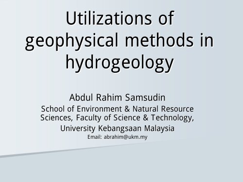 Application of geophysical methods in hydrogeology