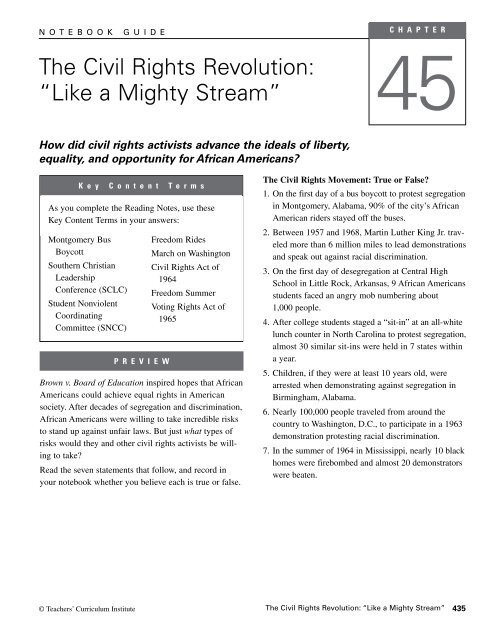 How did civil rights activists advance the ideals of liberty - TCI