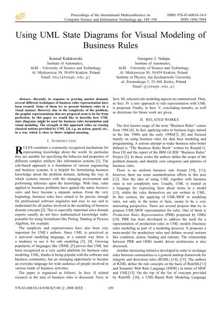 Using UML State Diagrams for Visual Modeling of Business Rules