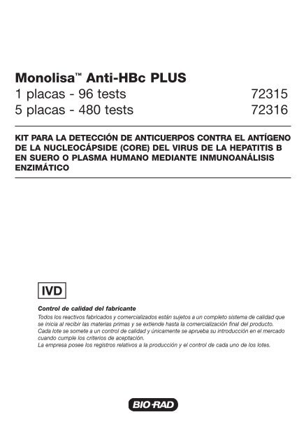 Monolisaâ ¢ Anti-HBc PLUS 1 placas - 96 tests 72315 5 ... - BIO-RAD