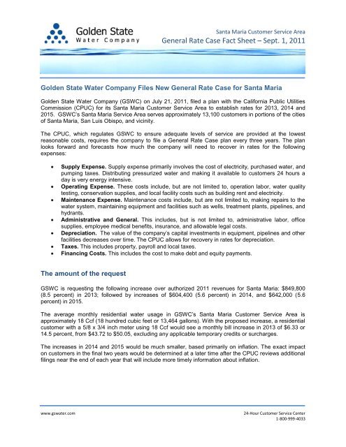 General Rate Case Fact Sheet â Sept. 1, 2011 - Golden State Water ...