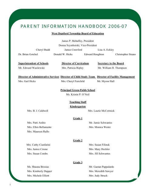 parent information handbook 2006-07 - West Deptford Public Schools