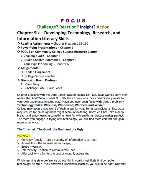 Developing Technology, Research, and Information Literacy Skills