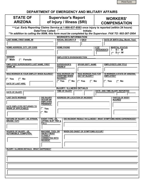 Supervisor Report of Injury - Department of Emergency & Military ...
