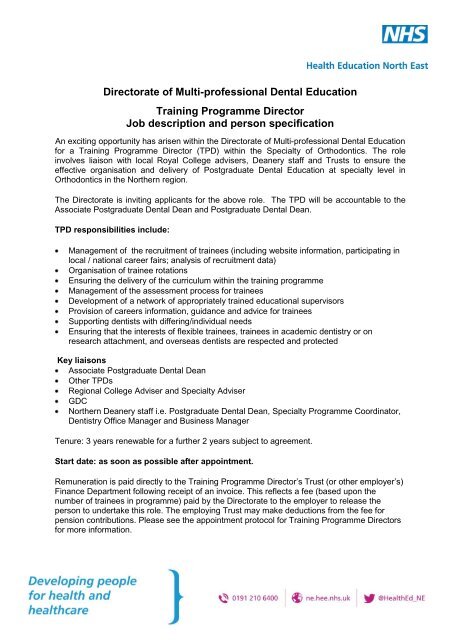 Job description and person specification - Northern Deanery