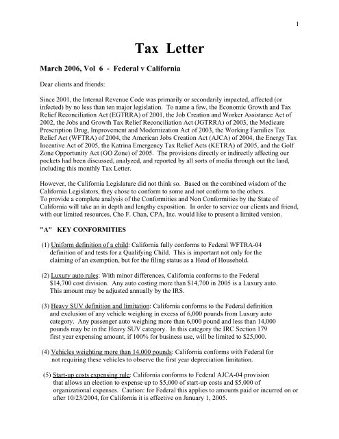 Tax Letter from Cho Chan, CPA, Inc