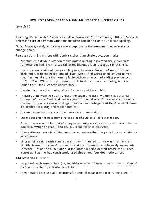 UWI Press Style Sheet & Guide for Preparing Electronic Files June ...