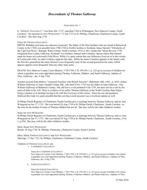 Descendants Of Thomas Galloway