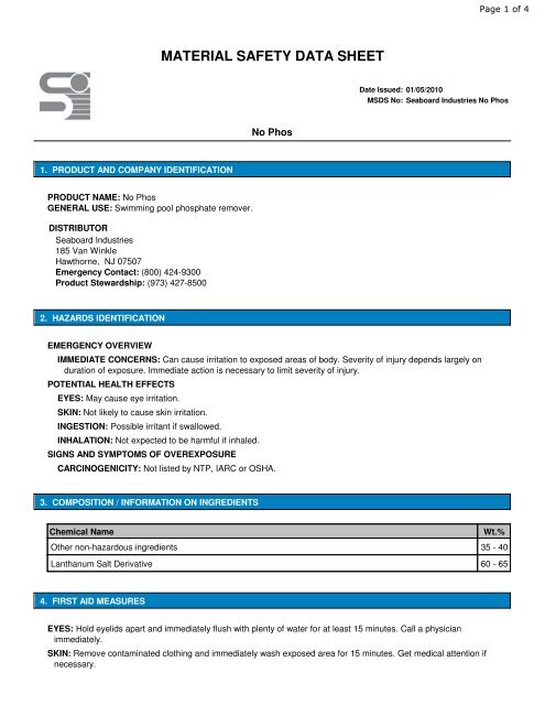 MSDS No: Seaboard Industries No Phos