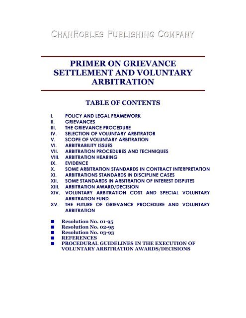 primer on grievance settlement and voluntary arbitration
