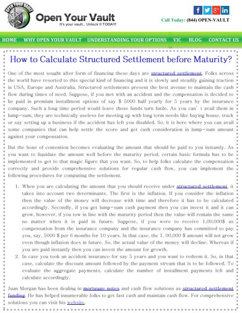 How to Calculate Structured Settlement before Maturity?