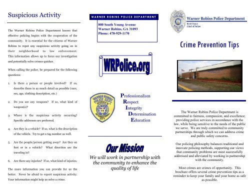 Crime Prevention Tips - Warner Robins Police Department