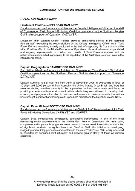 Commendation for Distinguished Service