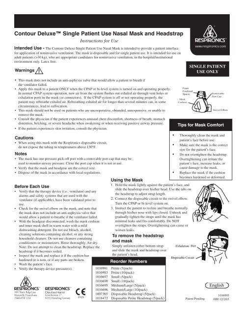 Contour Deluxe™ Single Patient Use Nasal Mask and Headstrap