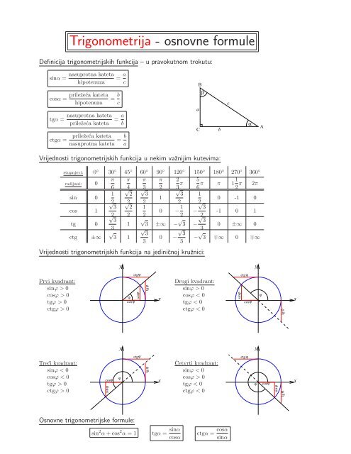 Trigonometrija - osnovne formule